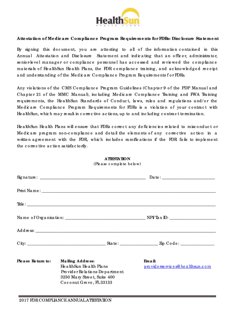 Fillable Online Annual Attestation and Disclosure Statement Medicare ...