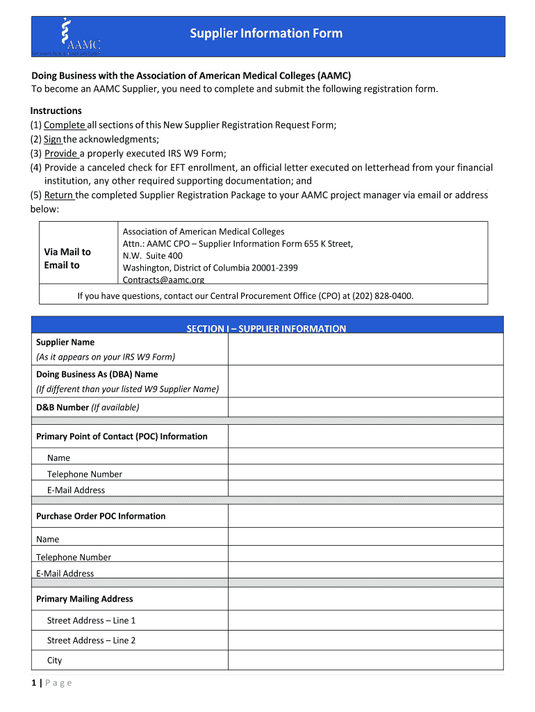 Fillable Online Supplier Information Form - AAMC Fax Email Print - pdfFiller