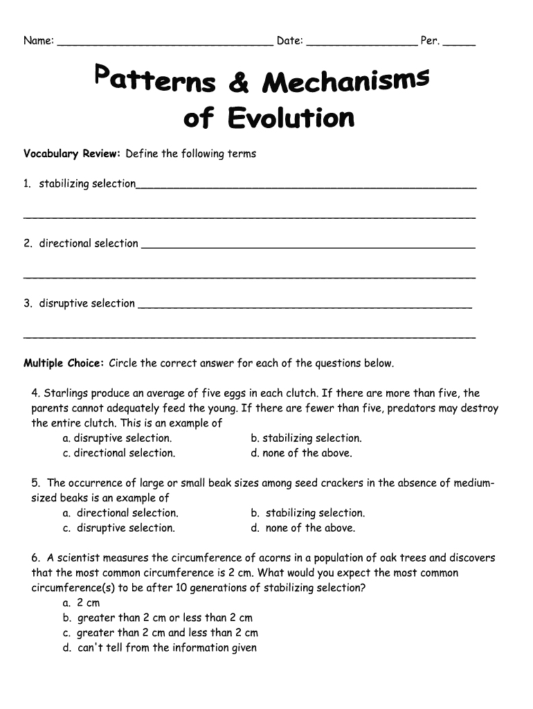 Mechanisms Of Natural Selection Worksheet - Fill Online, Printable ...