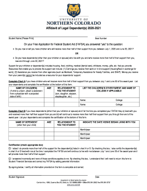 Fillable Online Affidavit of Legal Dependent(s) 2020-2021 Fax Email ...