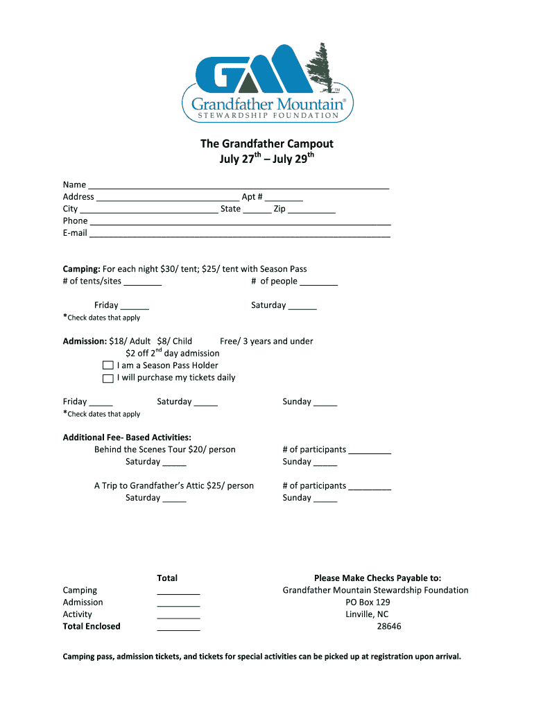 Fillable Online The Grandfather Campout registration form.docx Fax Email Print - pdfFiller