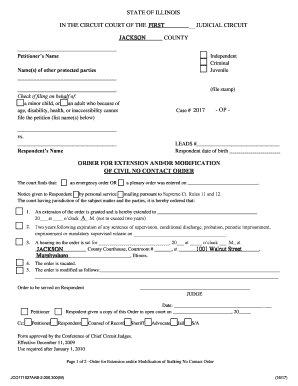Fillable Online circuitclerk co jackson il motion to extend and/or modify civil no contact order ...
