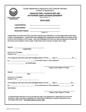 Fillable Online AQUACULTURE CERTIFICATION - Florida Department of Agriculture Fax Email Print ...