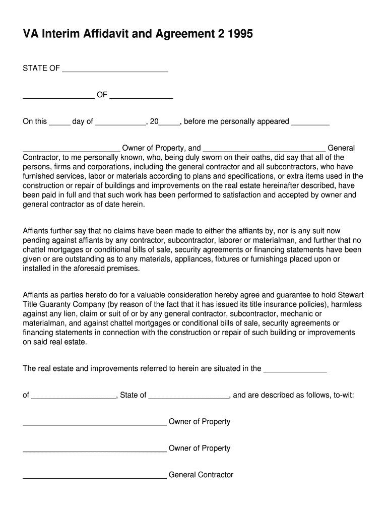 Fillable Online VA Interim Affidavit and Agreement 2 19952005-10 ...