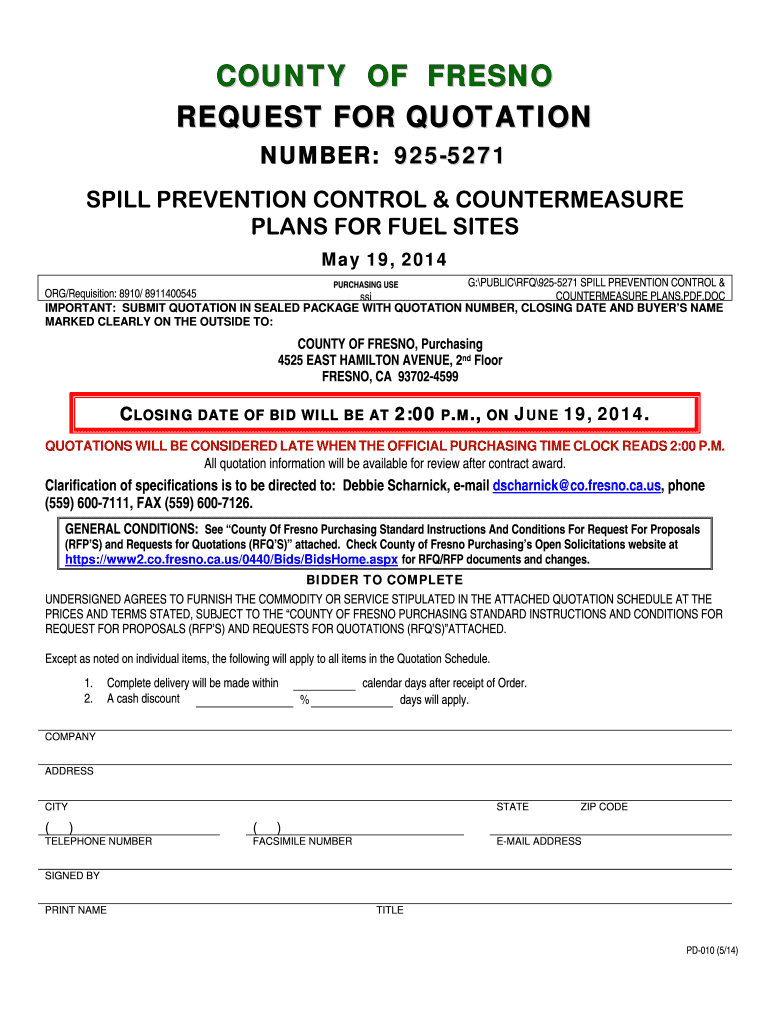 Fillable Online www2 co fresno ca 925-5271 Spill Prevention Control ...