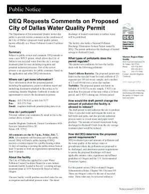 Fillable Online DEQ Requests Comments on Proposed City of Dallas Water ...