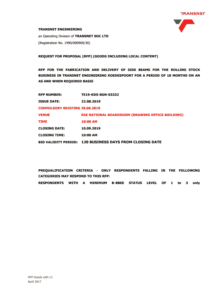 Fillable Online request for proposal rfp - eTender - National Treasury ...