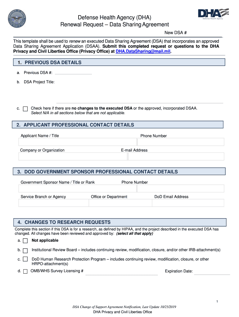 Fillable Online DSA Renewal Request TemplateOct. 2019 Fax Email Print ...