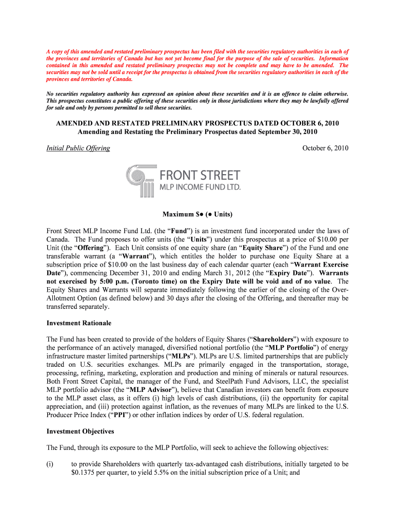 Fillable Online A copy of this preliminary prospectus has been filed ...