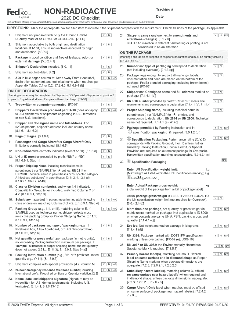 Fillable Online Nonradioactive Checklist - FedEx Fax Email Print ...