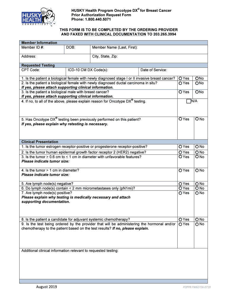 Fillable Online HUSJY Health ProgramProvidersOncotype PA Request Form ...