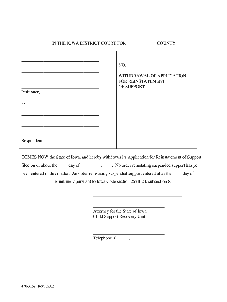 Fillable Online dhs iowa 470-3162Withdrawal of Application for ...