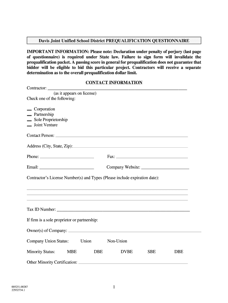 Fillable Online LLB Prequalification Questionnaire - Berkeley Unified ...