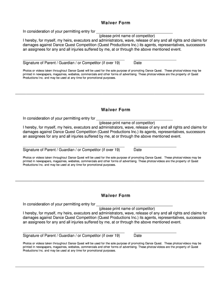 Fillable Online Waiver agreement template Fax Email Print - pdfFiller