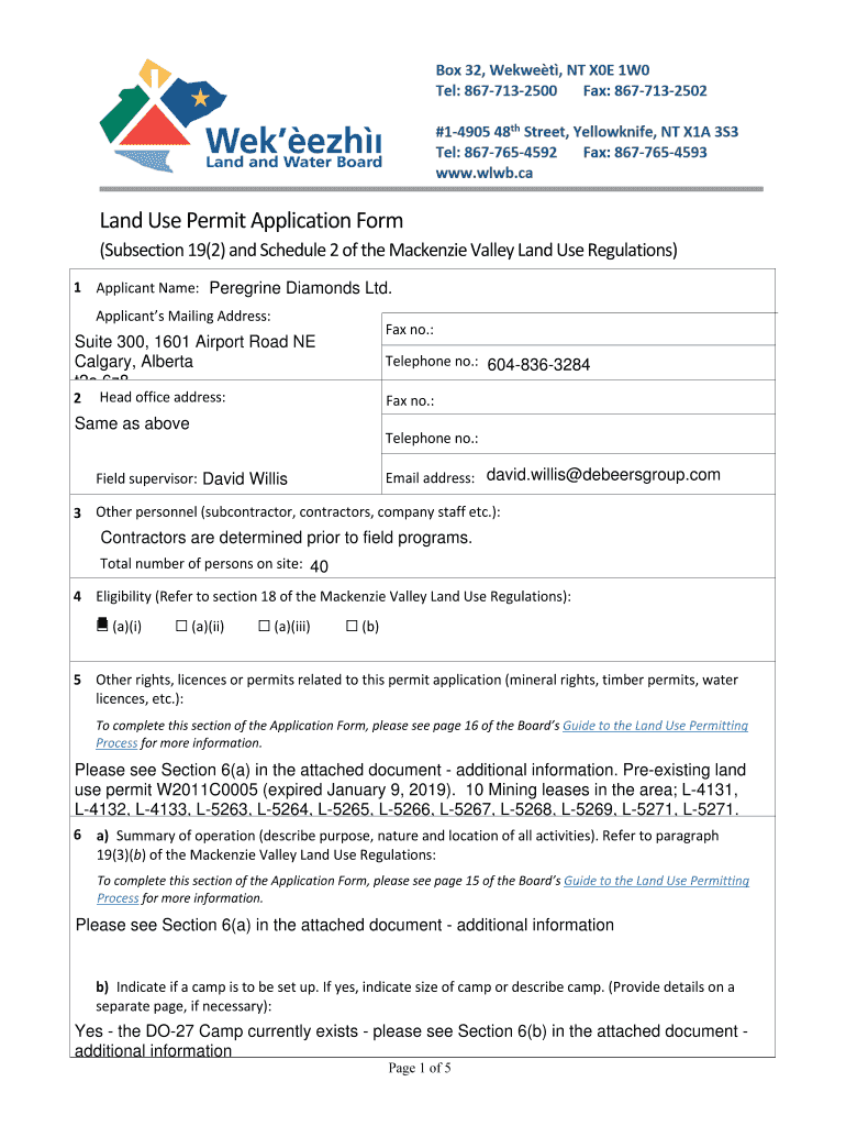 Fillable Online Land Use Permit Application Form - Mackenzie Valley Land ... Fax Email Print ...