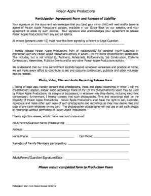 Fillable Online Participation Agreement Form and Release of Liability ...