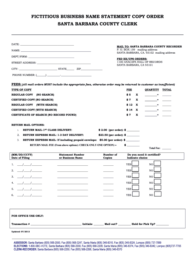 Fillable Online fictitious business name statement copy order santa ...