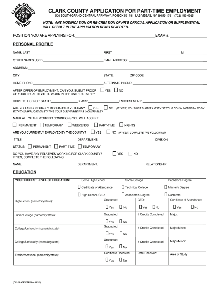 Fillable Online clark county application for employment part-time clark ...