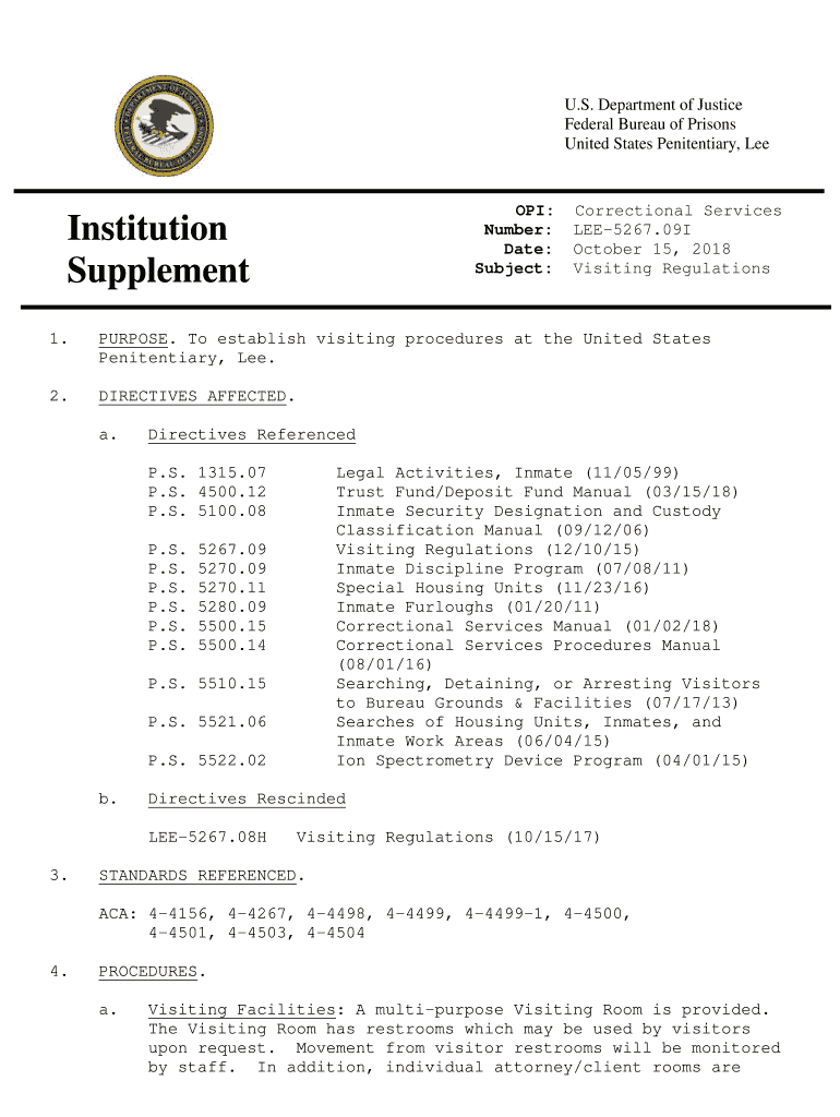 Fillable Online USP Lee Visiting Regulations Fax Email Print - pdfFiller