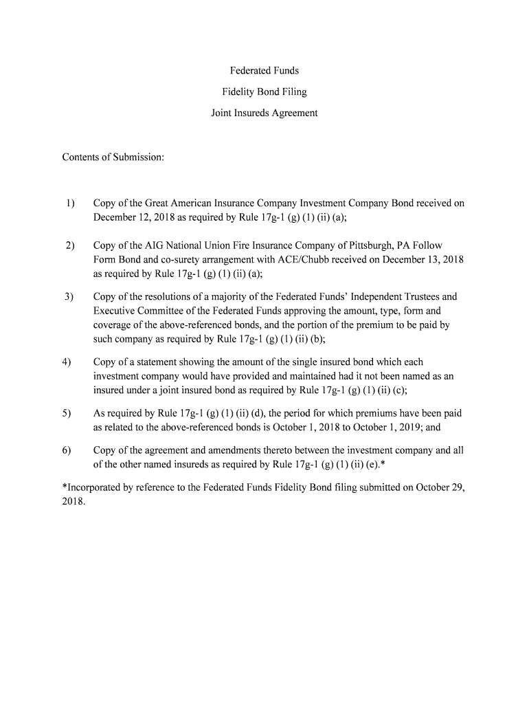 Fillable Online Federated Funds Fidelity Bond Filing Joint Insureds ...