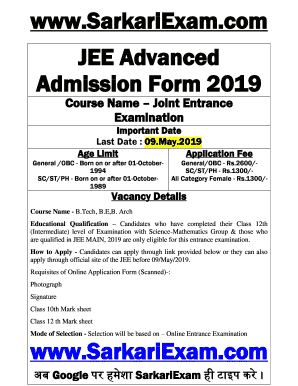 Fillable Online JEE Advanced 2020 Application Form, Registration Dates ...