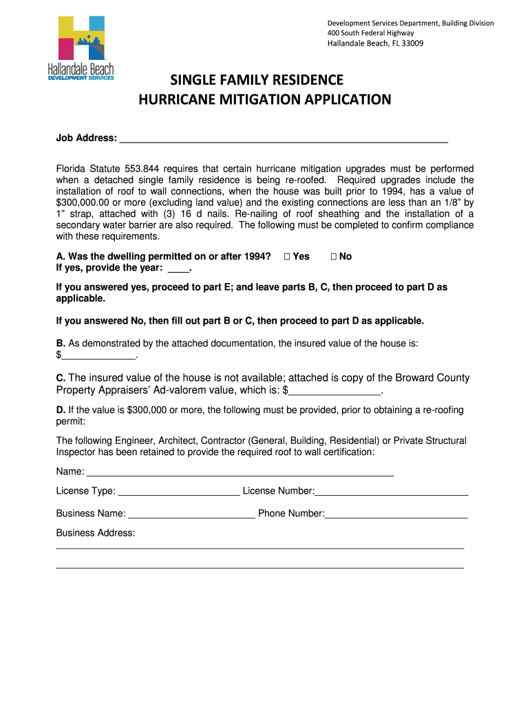 Fillable Online Hurricane Mitigation Retrofits For Existing Site Built ...