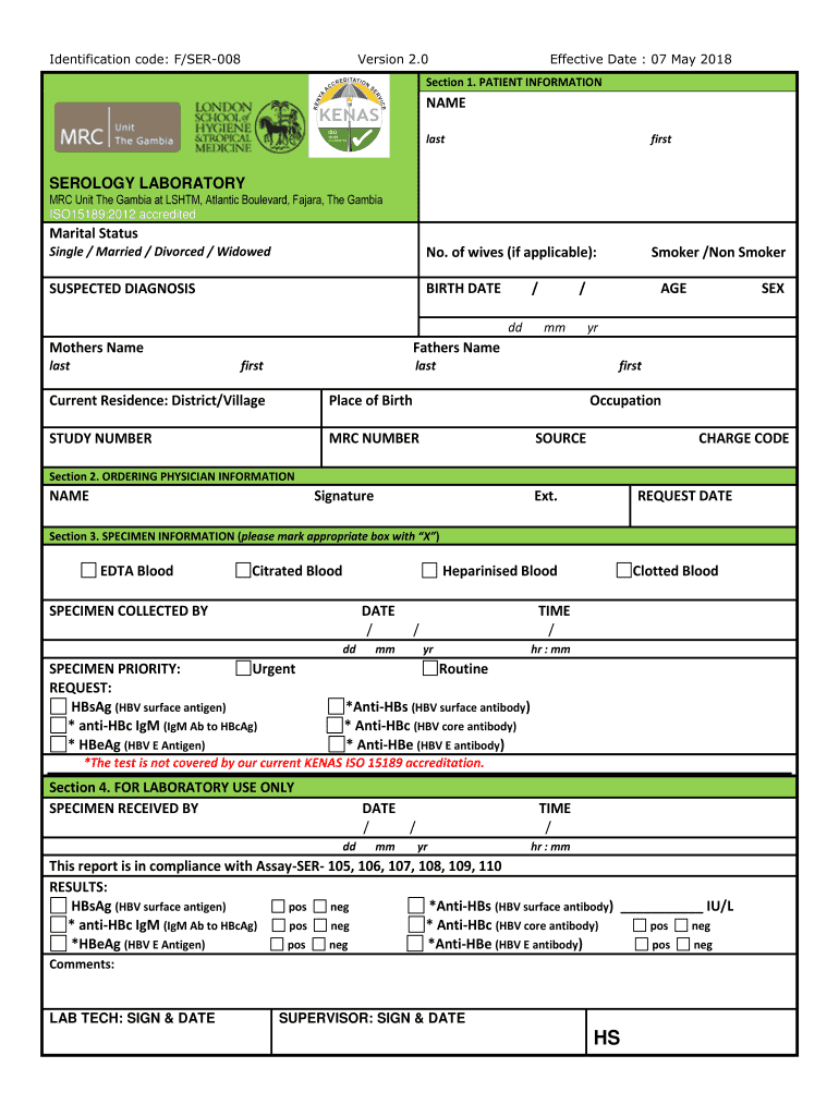 Fillable Online Hepatitis Serology laboratory request form Fax Email ...