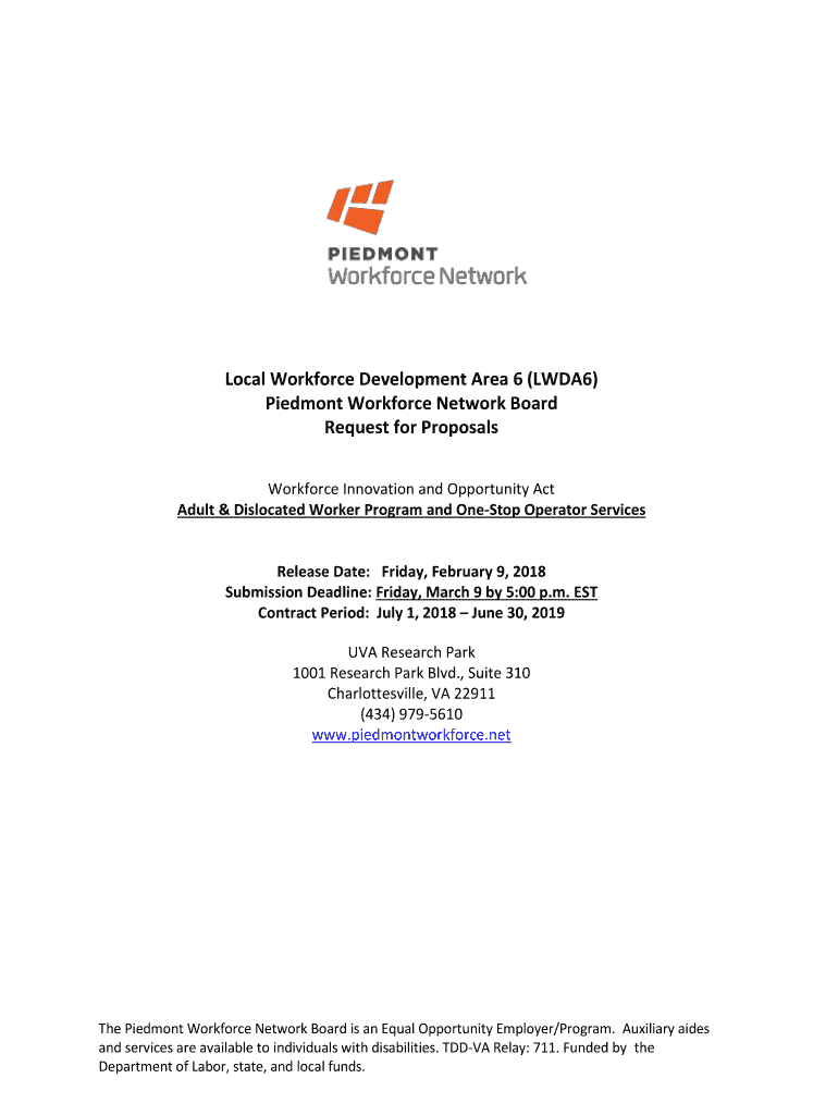 Fillable Online WIOA Adult and Dislocated Worker RFP - July 2018 - June ...