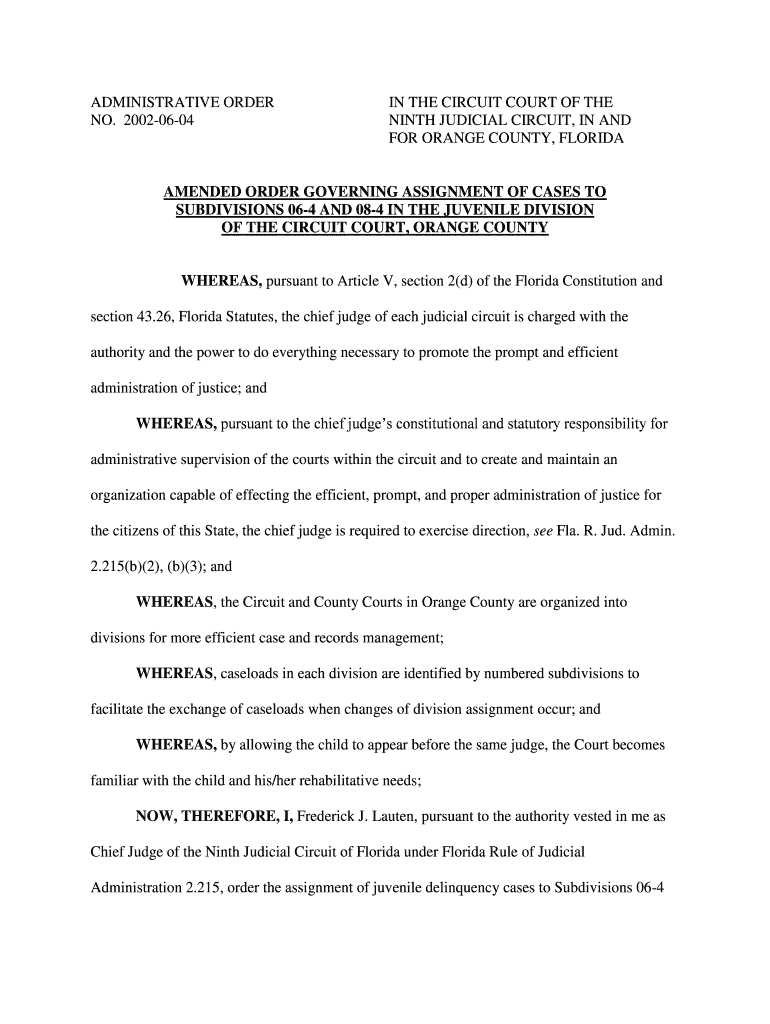 Fillable Online administrative order in the circuit court, ninth ...