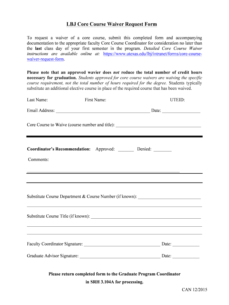 Fillable Online MPAff Core Course Waiver Request Form Fax Email Print ...