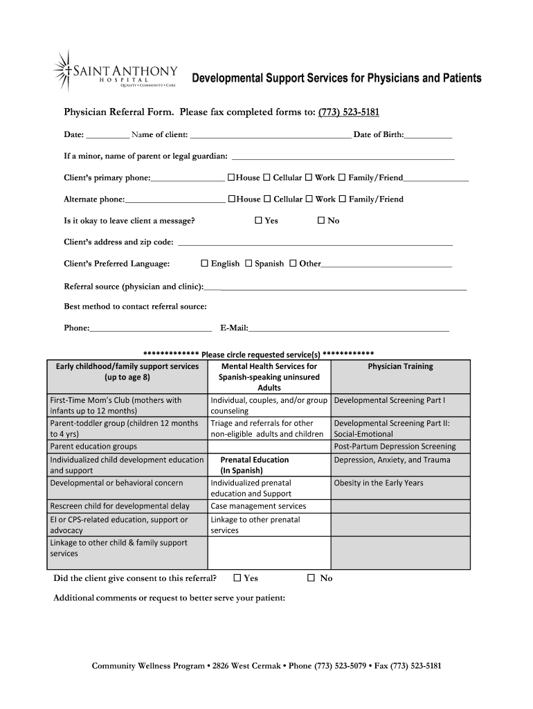 Fillable Online Outpatient Referral Form - Waypoint Centre for Mental ...