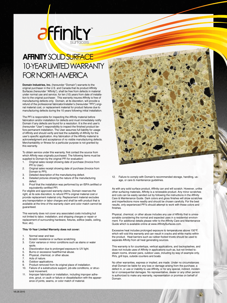 Fillable Online AFFINITY SOLID SURFACE Fax Email Print - pdfFiller