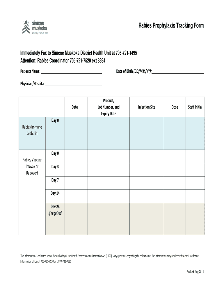 Fillable Online Rabies Prophylaxis Tracking Form Fax Email Print ...