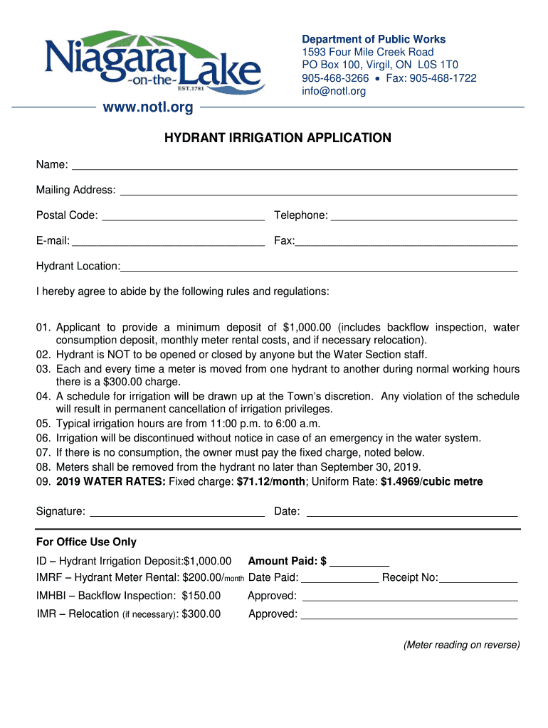 Fillable Online HYDRANT IRRIGATION APPLICATION Fax Email Print - pdfFiller