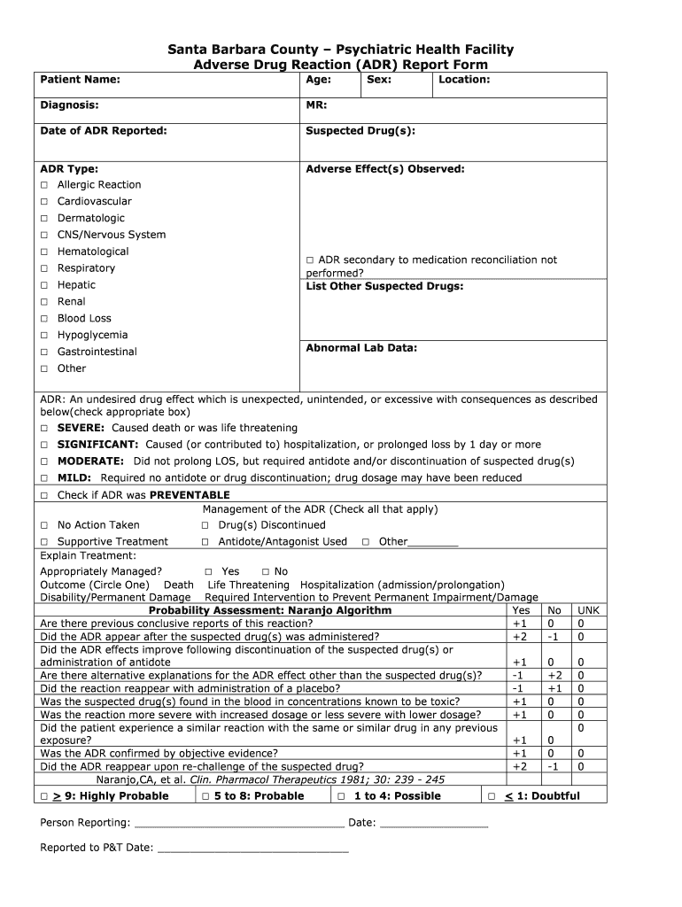 Fillable Online Adverse Drug Reporting Form Fax Email Print - pdfFiller