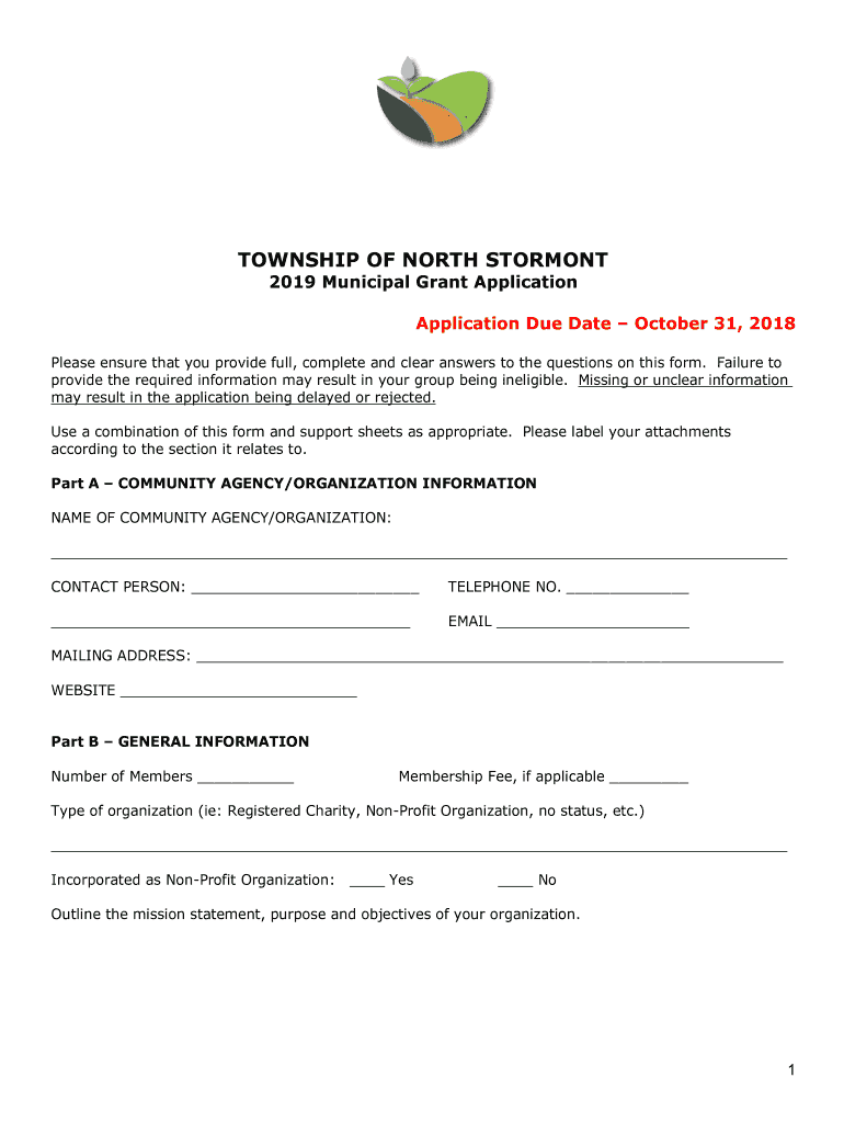 Fillable Online 2018 Municipal Grant Fillable Application Template Fax ...