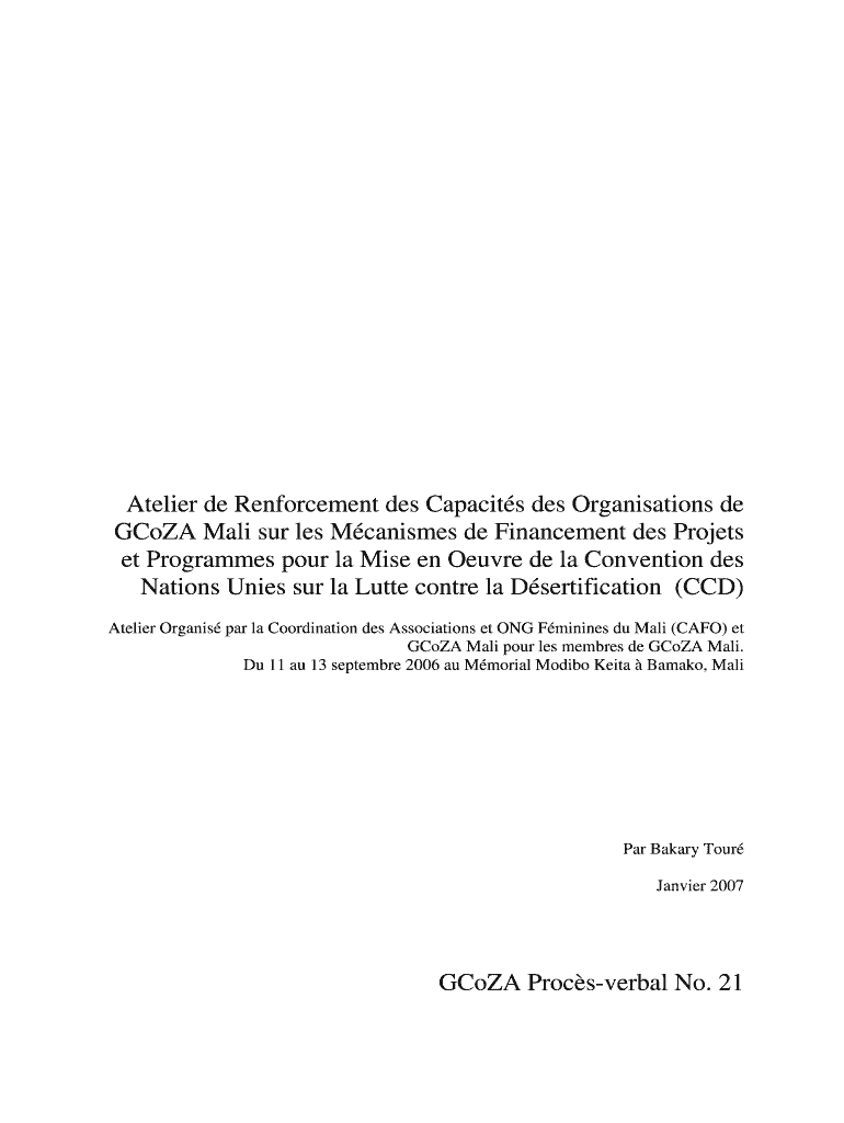 Fillable Online Atelier de Renforcement des Capacits des Organisations ...