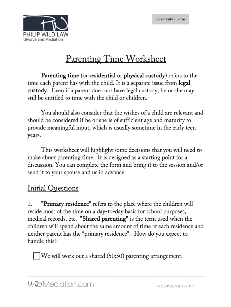 Fillable Online Parenting Time Worksheet.docx Fax Email Print - pdfFiller