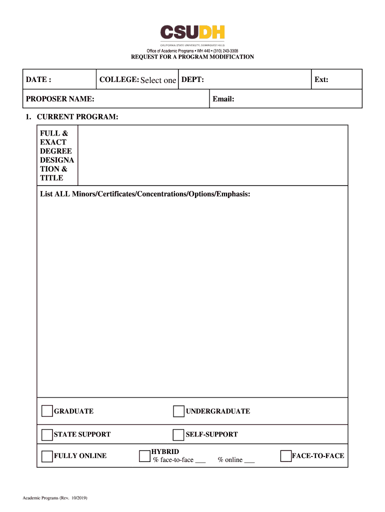 Fillable Online Program Modification Form. Program Modification Form ...