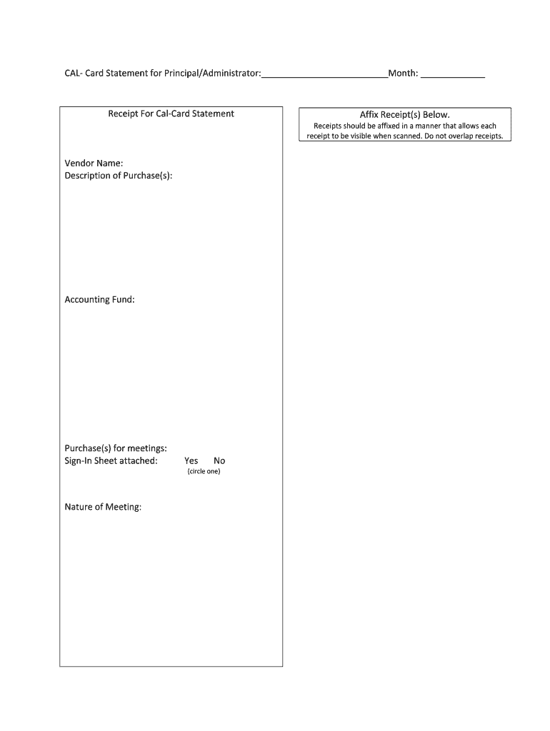 Fillable Online Receipt For Cal-Card Statement Vendor Name - edl.io Fax ...