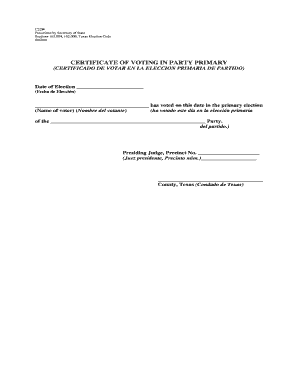 Fillable Online CERTIFICATE OF VOTING IN PARTY PRIMARY (CERTIFICADO DE ...