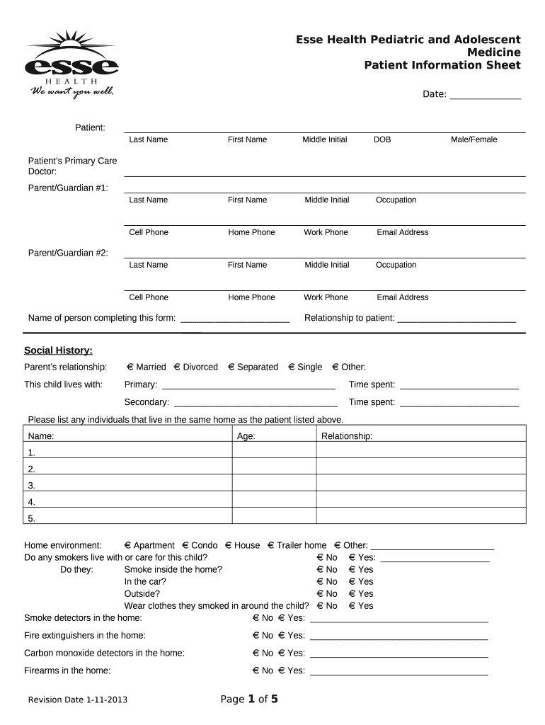 Patient Ination Sheet - essehealth.com Doc Template | pdfFiller