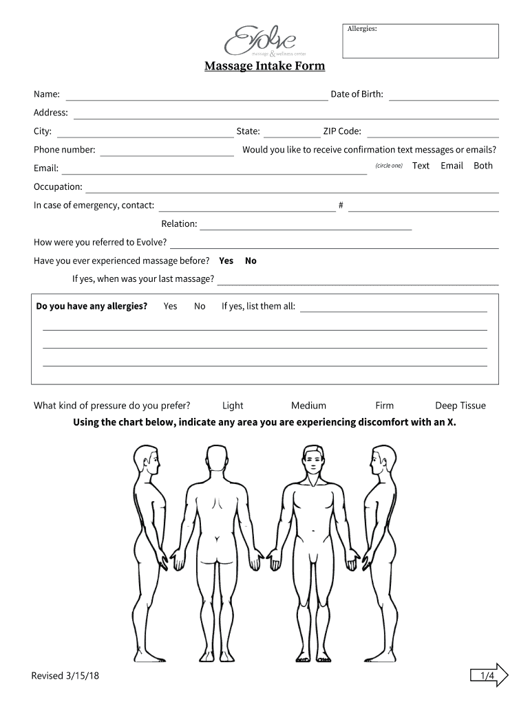 Fillable Online Fillable Online Prenatal Massage Intake Form - Evolve ...