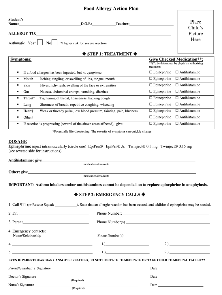Fillable Online Food Action Plan and Form Fax Email Print - pdfFiller