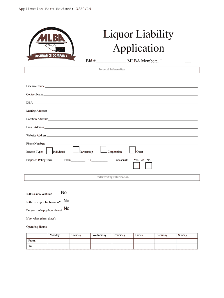 Fillable Online Liquor Liability Application - mlba.org Fax Email Print ...