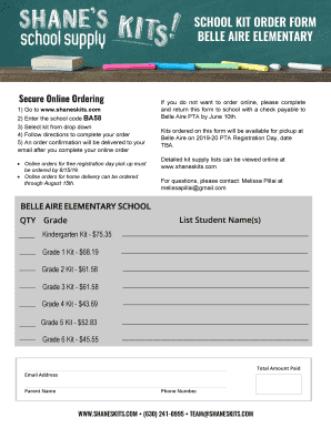 Fillable Online SCHOOL KIT ORDER FORM Fax Email Print - pdfFiller