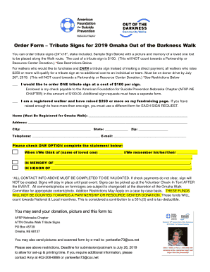 Fillable Online Order Form Tribute Signs for 2019 Omaha Out ...