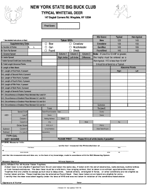 Nys Big Buck Club Score Sheet - Fill Online, Printable, Fillable, Blank ...