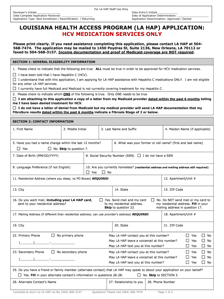 Fillable Online Fillable Online lahap For LA HAP Staff Use Only ...