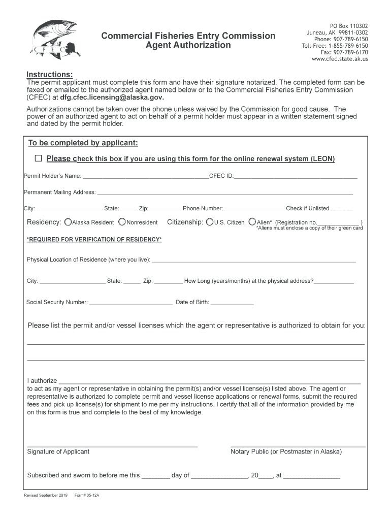 Fillable Online Commercial Fisheries Entry Commission Agent ...
